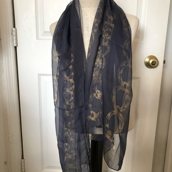 Accessories | Vintage Sheer Long Grey And Gold Chain Scarf | Poshmark